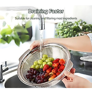 304 Stainless Steel Colander With Handle, 2-Quart Micro-Perforated Strainer Colander Set with Mixing Bowl, BPA Free, Great for Draining Cooked Pasta, Noodles,Washing Vegetables, Fruits(2PC)