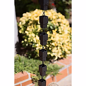 Monarch Rain Chains 18107 Aluminum Multi Cube Rain Chain, 8-1/2 Feet Length Replacement Downspout for Gutters, Black Powder Coated