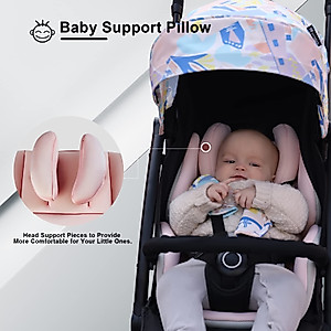 Innokids Baby Stroller Seat Liners 2-in-1 Reversible Cushion Insert with Adjustable Pillow Fit Travel in Summer or Winter (Pink)