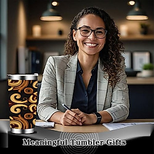 FOCIUZTA 20oz Golden Swirls and Circle Design Decorative Tumbler with lid, Travel Coffee Cup, Ideal for Easter, Gaming Enthusiast, Mother Day, and birthday gifts