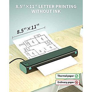 Portable Thermal Printer Wireless Travel - Bluetooth Printer for Phone, Small Mobile Printer for Laptop, Compact Inkless Printer for Vehicle Home Use School Office, Support 8.5" X 11" Letter Paper