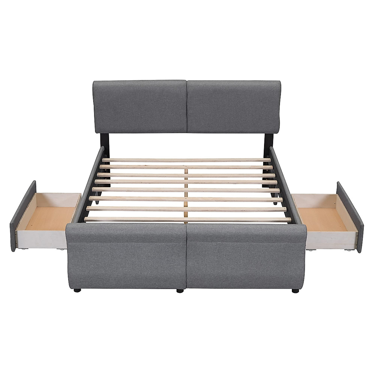 RUNWON Queen Size Upholstered Platform Bed Frame with Underneath 2 Storage Drawers and Comfortable Headboard for Kids Adults