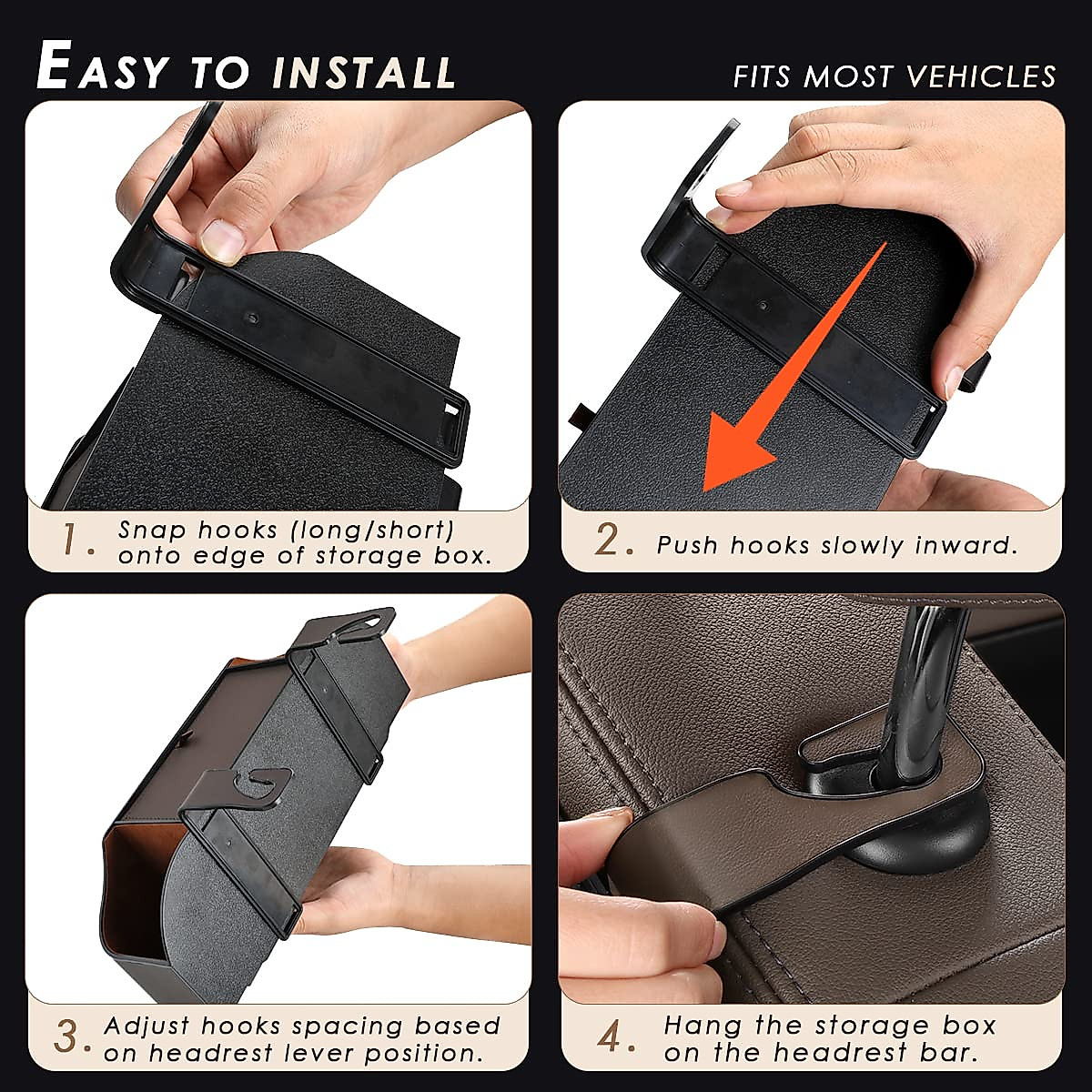 Back of Car Seat Organizer, Trunk Organizer for Car with 2 Drink Cup Holder, Cell Phone Holders, Hooks and Tissue Box, Vehicle Multifunctional Storage Box for Kids and Adults Travel (Brown)