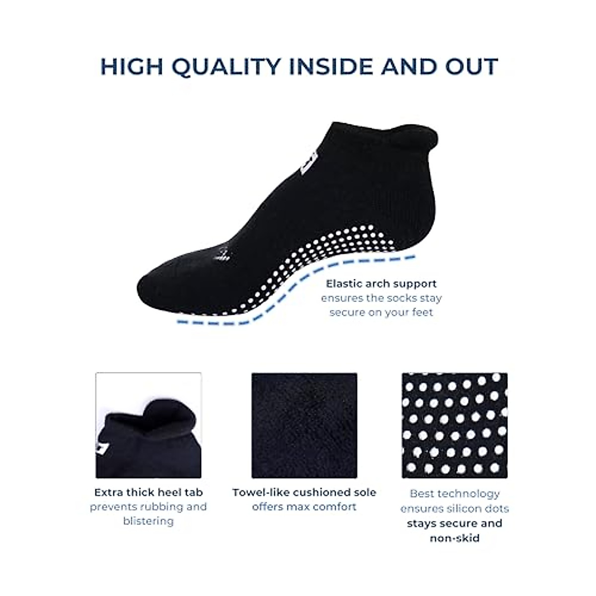 Live Happy Be Healthy Non-Slip Socks Yoga Barre Pilates Hospital Maternity Sock w/Grips for Women Men 2-Pairs Black (Black 1 Pack)