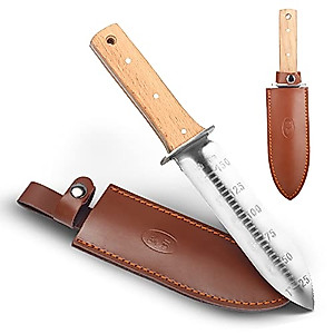 Hori Hori Garden Knife Japanese Stainless Steel, 7'' Durable Gardening Tool for Weeding, Digging, Cutting & Planting with Leather Sheath