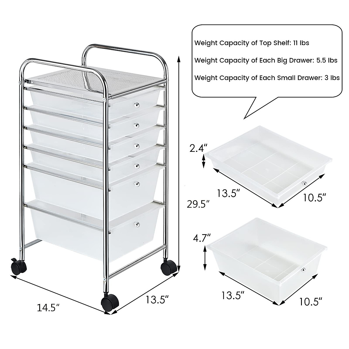 SILKYDRY 6-Drawer Rolling Storage Cart, Multipurpose Utility Drawers Cart with Wheels, Removable Drawers for Craft Scrapbook Tool Paper, Art Organizers and Storage for Home Office School (Clear)