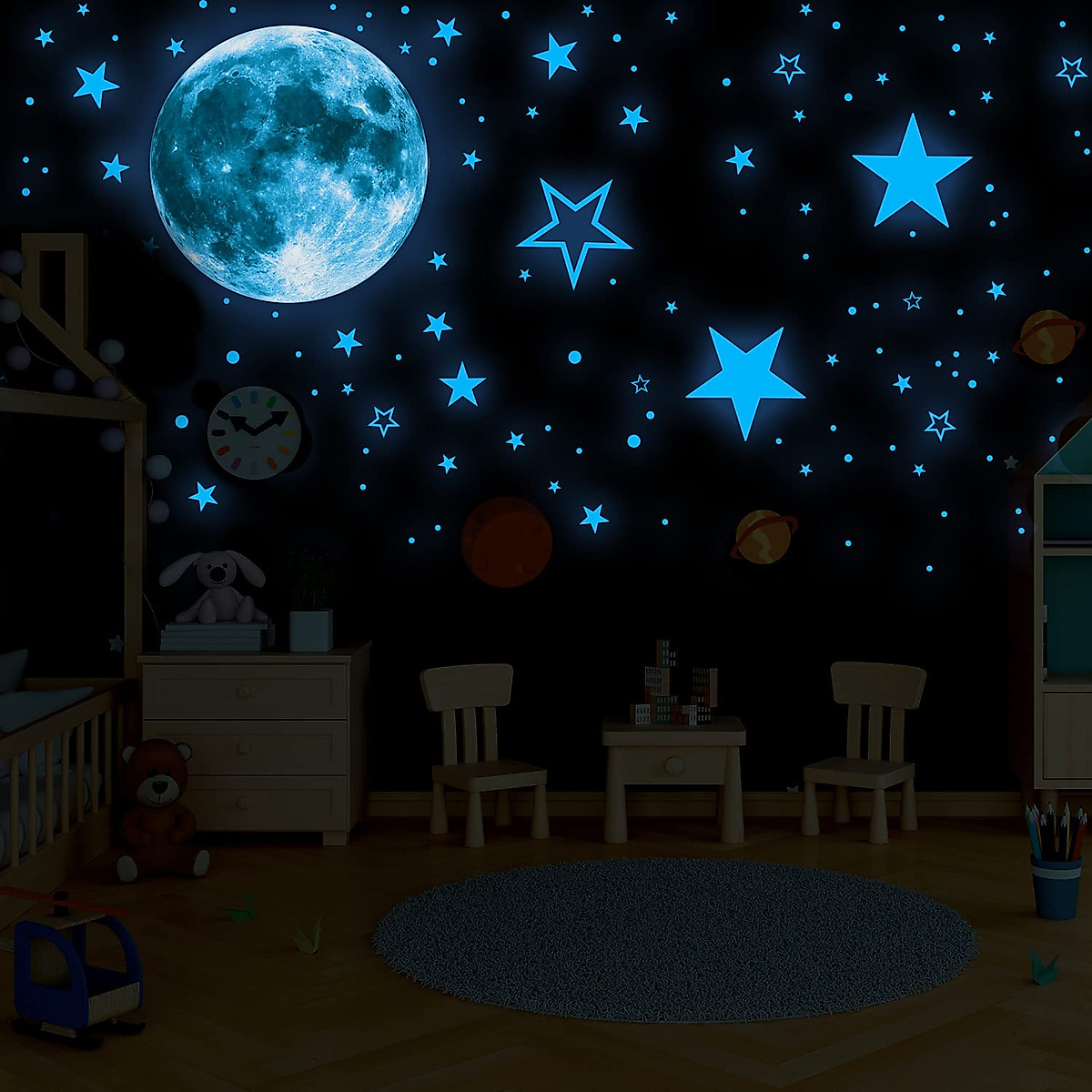 VUDECO Glow in The Dark Stickers Glow in The Dark Stars for Ceiling Glow in The Dark Moon and Glow Stars for Ceiling Over 1000 PCS Glow in The Dark Ceiling Decorations Perfect Kids Room Decor