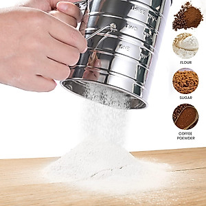 Zemensha Stainless Steel 3 Cups Flour Sifter for baking | Rotary Hand Crank Powdered sugar shaker and flour duster|