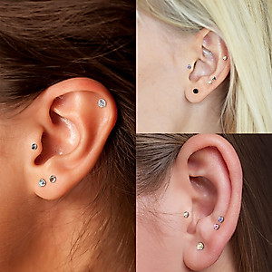 Suprsparkle 24 Pcs 16G Hypoallergenic Stainless Steel Lip Monroe Medusa Labret Jewelry With 3mm Cubic Zirconia For Women Men Forward Helix Earrings Cartilage Tragus Earrings Stud Piercing Jewelry8mm