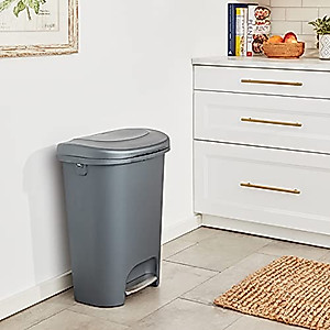 Rubbermaid Classic 13 Gallon Trash Can with Lid and Stainless-Steel Pedal, Gunmetal Blue Waste Bin for Kitchen, NEW Premium Step-On