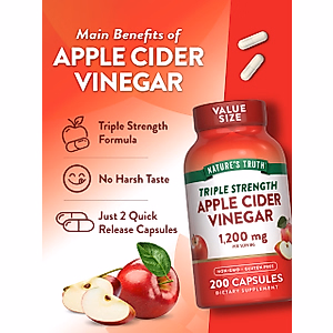 Nature's Truth Apple Cider Vinegar Capsules | 1200mg | 200 Pills | Extra Strength | Value Size | Non-GMO, Gluten Free Supplement