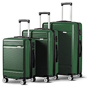 Zitahli Luggage Sets, Suitcases with Wheels, 3 Piece Luggage Set, Suitcase Set with TSA Lock Spinner Wheels YKK Zippers, 20in 24in 28in (Dark Green)