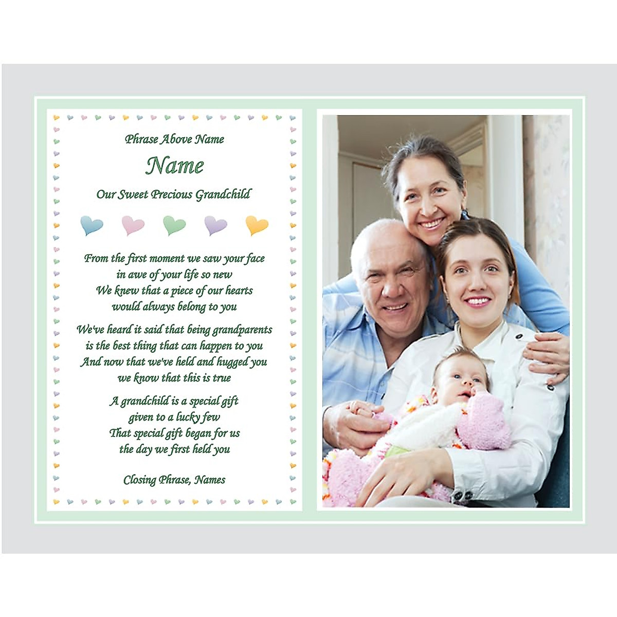 Poetry Gifts Grandchild Birthday or Baptism Personalized with Names from 1 or Both Grandparents, Custom 8x10 Inch Print