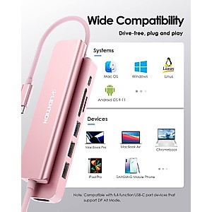 LENTION USB C Hub with 100W Charging, 4K HDMI, Dual Card Reader, USB 3.0 & 2.0 Compatible 2023-2016 MacBook Pro, New Mac Air/Surface, Chromebook, More, Stable Driver Adapter (CB-CE18, Rose Gold)