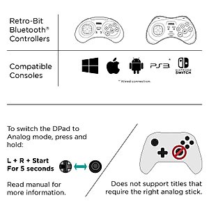 Retro-Bit Official Sega Genesis Bluetooth Controller 8-Button Arcade Pad for Nintendo Switch, Android, PC, Mac, Steam (Clear Blue)