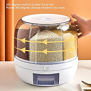 KWQBHW 6 Grid Rice Dispenser Rotating Food Grain Storage Container Large Capacity Cereal Bucket Beans Cereal Container for Kitchen Organization(Small)