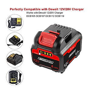 ZLWAWAOL 2 Pack DCB120 12V 6.0Ah Lithium Ion Battery Replacement for Dewalt 12V Battery DCB127 DCB124 DCB126 DCB123 Compatible with Dewalt 12V Cordless Power Tools