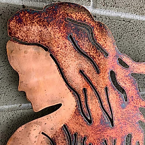 JACE Metal Wrought Iron Mermaids Crafts, Mermaid Metal Art Wall Decor, Wrought Iron Mermaid for Home Garden Beach Decoration (Copper)