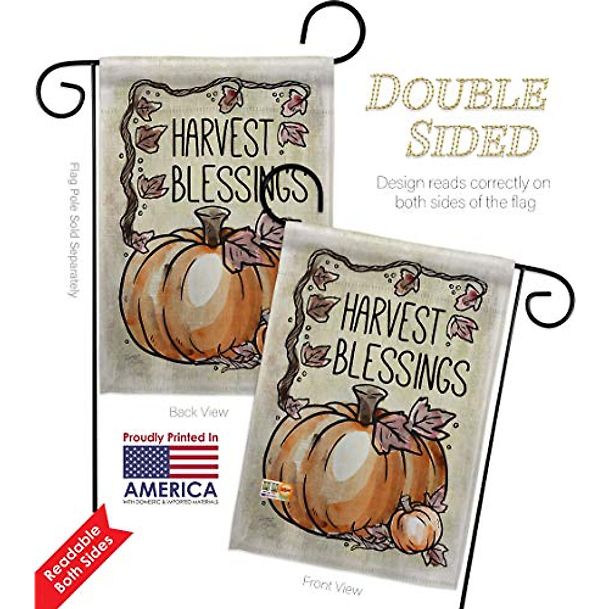 Breeze Decor Harvest Blessings Garden House Flags Set Falltime Autumn Scarecrow Pumkins Sunflower Leaves Season Autumntime Gathering Small Decorative Gift Yard Banner Double-Sided Made in USA 28 X 40