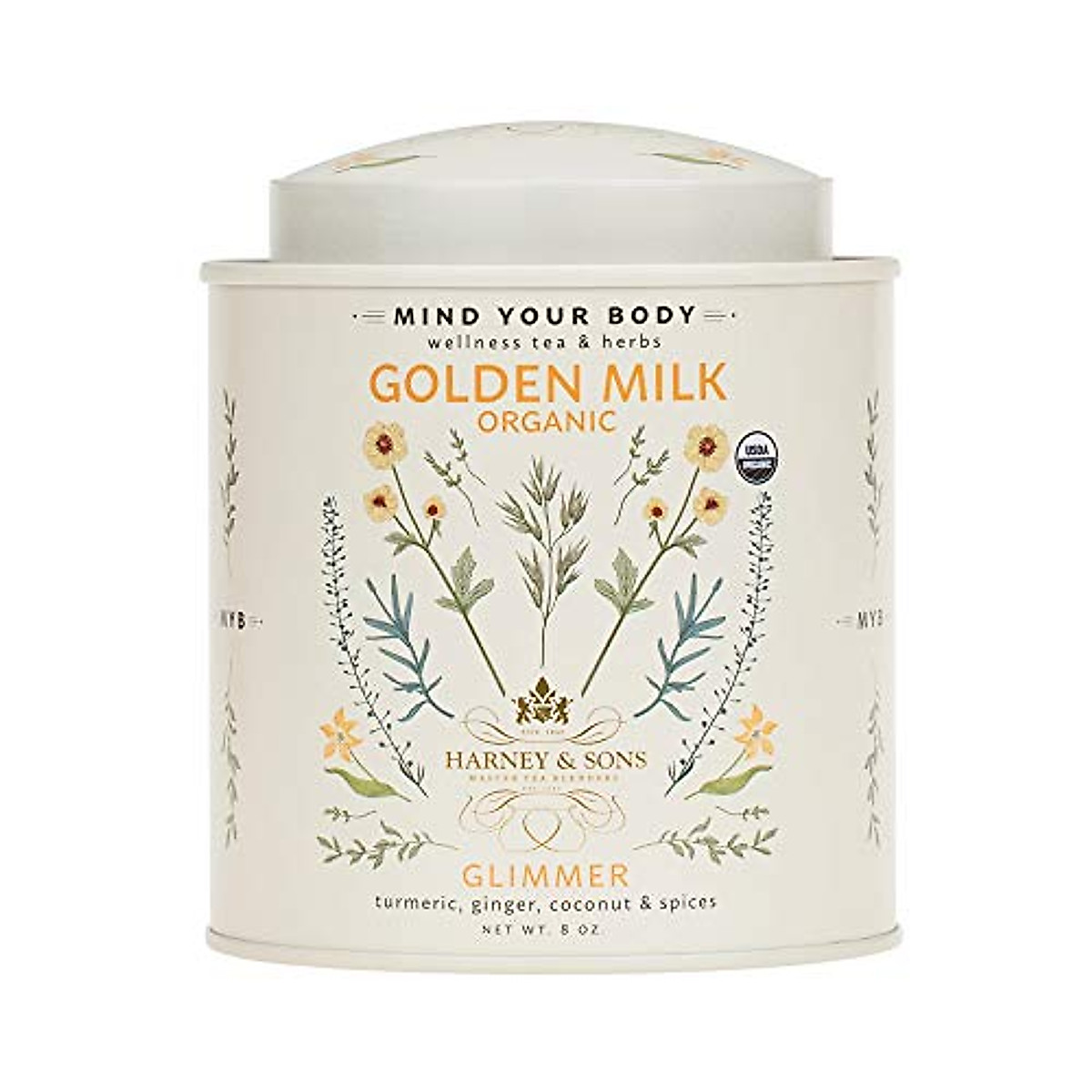 Harney & Sons Golden Milk Powder, Turmeric, Ginger, Coconut & Spices, 8 oz Tin