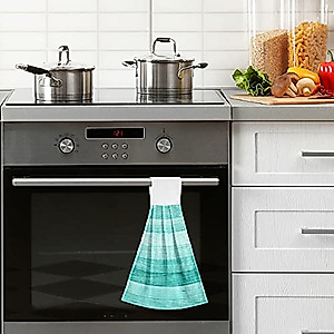 Teal Turquoise Green Wood Kitchen Towel Home Decorative Loop Dish Hand Towel Hanging Tie Towels 2PCS Super Soft Absorbent WashCloth for Bathroom Farmhouse Housewarming Tabletop, 12x17Inches