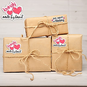 Wailozco 1.5'' Lovingly Made by Hand Stickers, Thank You Stickers,Handmade Stickers,Business Stickers,Envelopes Stickers for Online Retailers, Handmade Goods,Small Business, 500 Labels Per Roll