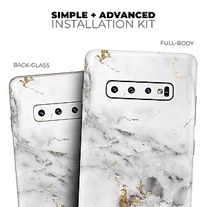 DesignSkinz Marble & Digital Gold Foil V8 Protective Vinyl Decal Wrap Skin Cover Compatible with The Samsung Galaxy S20 (Screen Trim & Back Glass Skin)