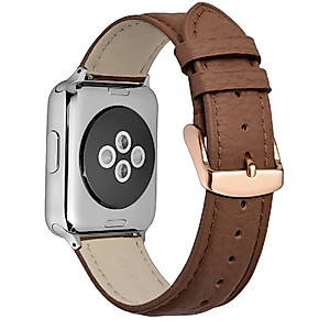 ANNEFIT Watch Band 18mm, Quick Release Textured Padded Leather Straps with Rose Gold Buckle for Men and Women (Brown)