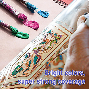 Colorful Stain Glass Paint Set with 6 Brushes, 1 Palette, 24 Color Waterproof Acrylic Enamel Painting Kit for Kids to Arts on Transparent Wine Glasses, Light Bulbs, Porcelain, Windows and Ceramics