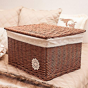Cosmetic Box Wicker Storage Basket with Lid Woven Box Laundry Organizer Bins Rectangular Seagrass Baskets for Storage Decoration Picnic Groceries Toy Storage Rattan Basket