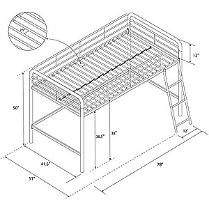 DHP Junior Loft Bed Frame with Ladder, Twin, Silver