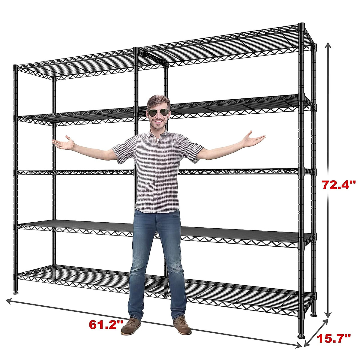REIBII 1500LBS Storage Shelves 61.2''W Wire Shelving Unit 5 Tier Metal Shelving for Storage Rack Shelves for Storage Heavy Duty Garage Shelf Pantry Shelves Kitchen Shelving, 61.2''W*72.4''H*15.7" D