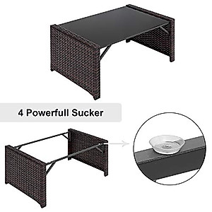 Saemoza 4 Pieces Outdoor Patio Furniture Set, Outdoor Wicker Rattan Patio Furniture with Tempered Glass Tabletop Clearance（Blue）