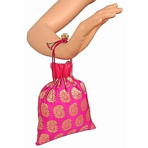 Touchstone Drawstring Bags Traditional Indian Handcrafted in Paisley Pattern Brocade fabric. Perfect for Gifts Jewelry Weddings Sweet Distribution Set of 9 Vibrant Multicolor Pouches Purses Potli.