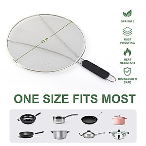 13'', 11.5'', 9.8'' Stainless Steel Grease Splatter Guard for Frying Pan with Comfortable Grip Handle, Ultra Fine Mesh Prevents Oil Splatters and Messes, Heavy Duty Splatter Screen