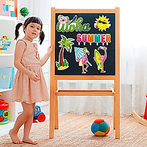 ADXCO 72 Pieces Summer Bulletin Board Decorations Tropical Cutouts Paper Flamingo Pineapple Cutouts Hawaiian School Bulletin Board Set for Classroom Party Supplies