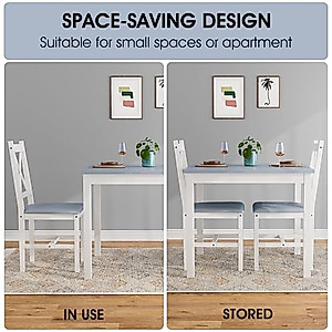 Alohappy Dining Table Set for 2, 3 Piece Kitchen Table and Chairs Set Pine Wood Dining Table with 2 Upholstered Chairs for Small Space, Apartment, Space-Saving & Easy Assembly (Blue)