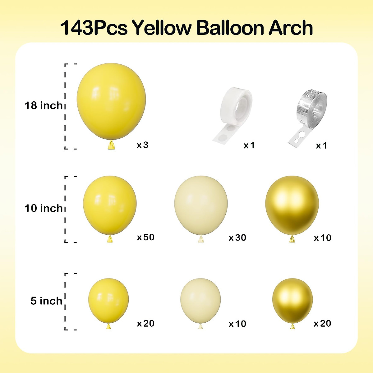 Yellow and Gold Balloons Arch Garland Kit-143Pcs Macaron Yellow Balloons for Birthday Anniversary New Years Baby Shower Graduation Engagement Wedding Party Decoration