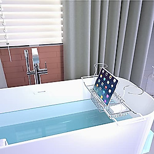 JINGWAYS Bathtub Tray Caddy - Expandable Bath Tray - Adjustable Organizer Tray for Bathroom - Luxury Bath Caddy Tub Table, Bathtub Accessories & Bathroom Gadgets 304 Stainless Steel Bathtub