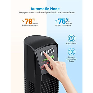 Tower Fan, 35” Oscillating Cooling Fan with 3 Speeds & 3 Modes, Auto Mode, Remote Control, LED Display, 12-Hour Timer, Portable Stand Up Floor Bladeless Fan for Bedrooms, Living Rooms, Kitchen, Offices