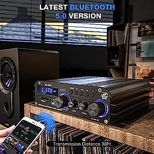 Facmogu S-299 4.1CH Bluetooth Power Amplifier with Active Subwoofer Output Max 800W RMS 40Wx4 Subwoofer Amplifier Hi-Fi Integrated Mini Speaker Amp Audio Sub Bass Amp Remote Control & 12V Power Supply