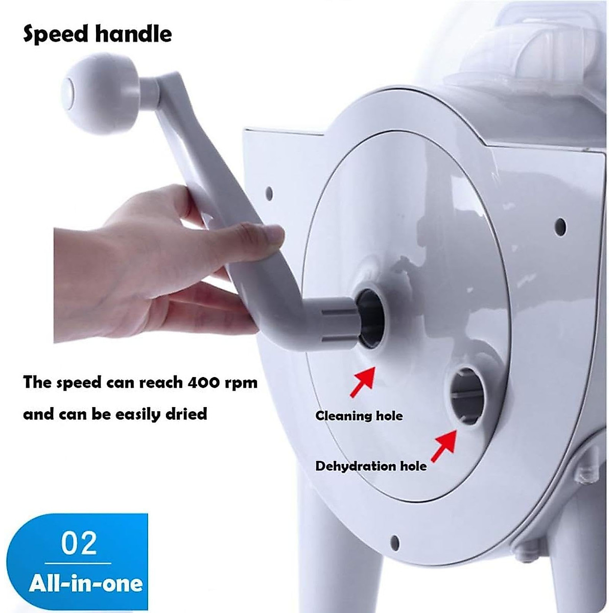INLIMA Non-Electric Portable Hand-Operated Drum Washing Machine, Manual Clothes Washer Dehydration, Spin Dryer for Camping Apartments Dormitory