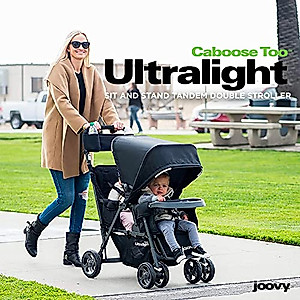 Joovy Caboose Too Ultralight Graphite Stand-On Double Stroller with Universal Car Seat Adapter, 3-Way Reclining Seats, Option to Use Rear Seat, Bench Seat, or Standing Platform