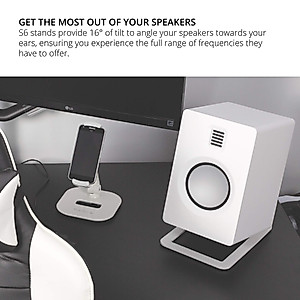 Kanto S6W Tilted Desktop Speaker Stands for Large Bookshelf Speakers & Full-Size 5”-7” Studio Monitors | Supports 20 lbs | Damping Foam Padding | ¼”-20 Mounting | Pair | White