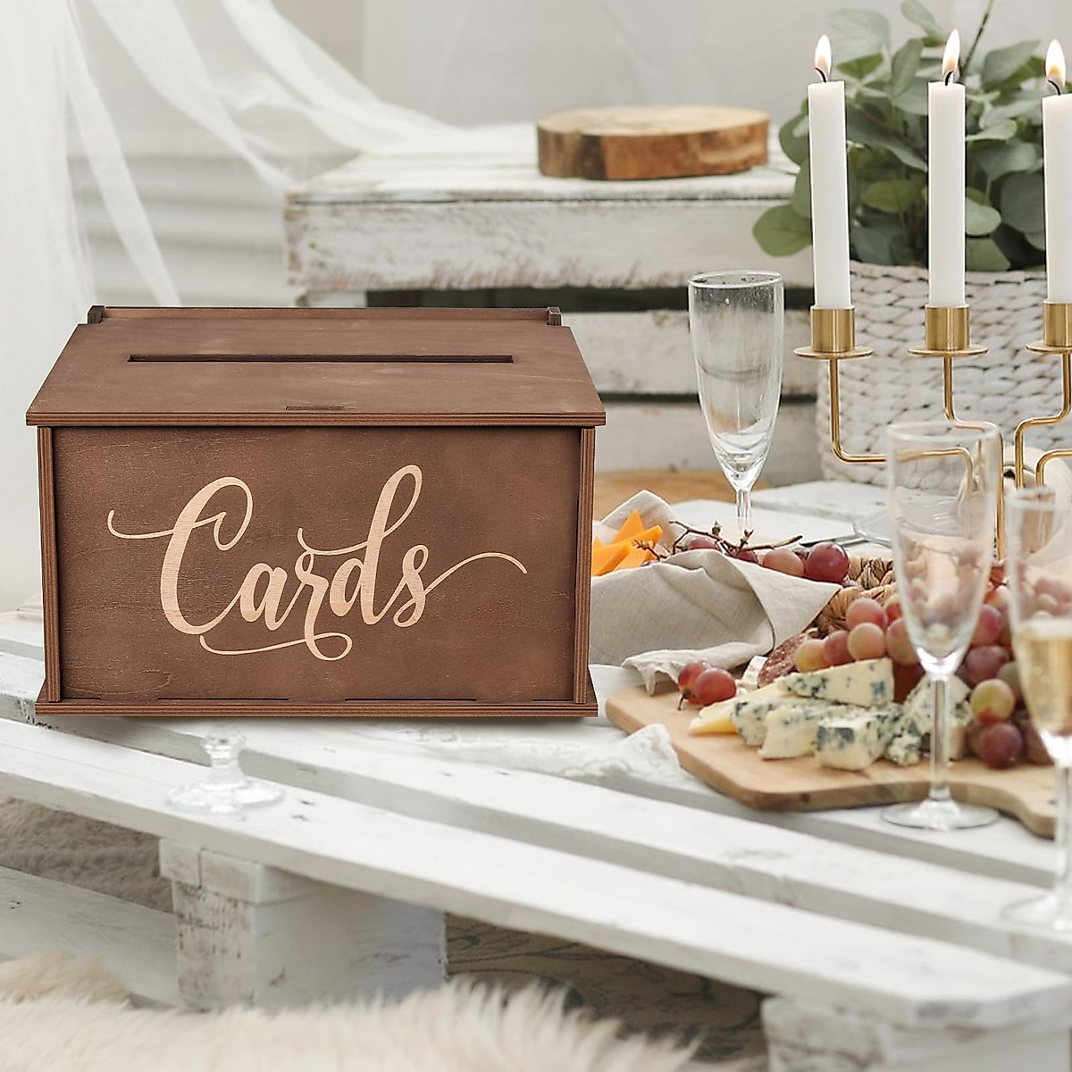 MISTOD Wooden Wedding Card Box with Slot, Farmhouse Wedding Decoration for Reception, Card Box with Lid for Wedding Gifts & Money | Baby & Bridal Shower