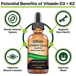 Vitamin D3 + K2 (MK-7) Liquid Drops with MCT Oil, Peppermint Flavor, Helps Support Strong Bones and Healthy Heart, 1 fl. oz.