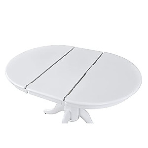 5-Piece Dining Table Set, Round Kitchen Table Set for 4, Extendable Kitchen Table Set with 4 Exquisite Upholstered Chair, Solid Wood Dining Furniture Set with Extendable Leaf for Small Places, White