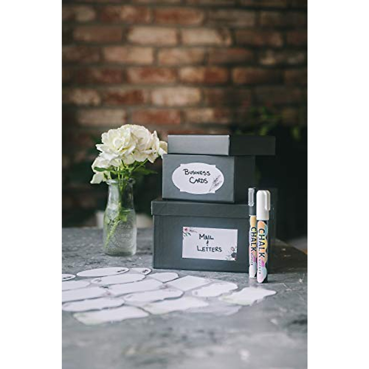 Inspired Designs Floral Chalkboard Label Stickers with 2 Chalk Pens - 120 Pcs Multi-Purpose Chalk Sticker Labels for Storage Bins, Spice Jars - 3.5”x2” Reusable Waterproof Pantry Labels for Organizing