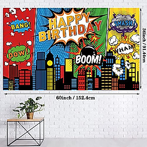 Happy Greetings 108 Pcs Super hero party decorations Balloons Arch Garland Kit, Superhero Birthday Party Backdrop hero Comic City Skyline Buildings Backdrop Theme Photo Booth 1st 2nd Bday For Kids Boy