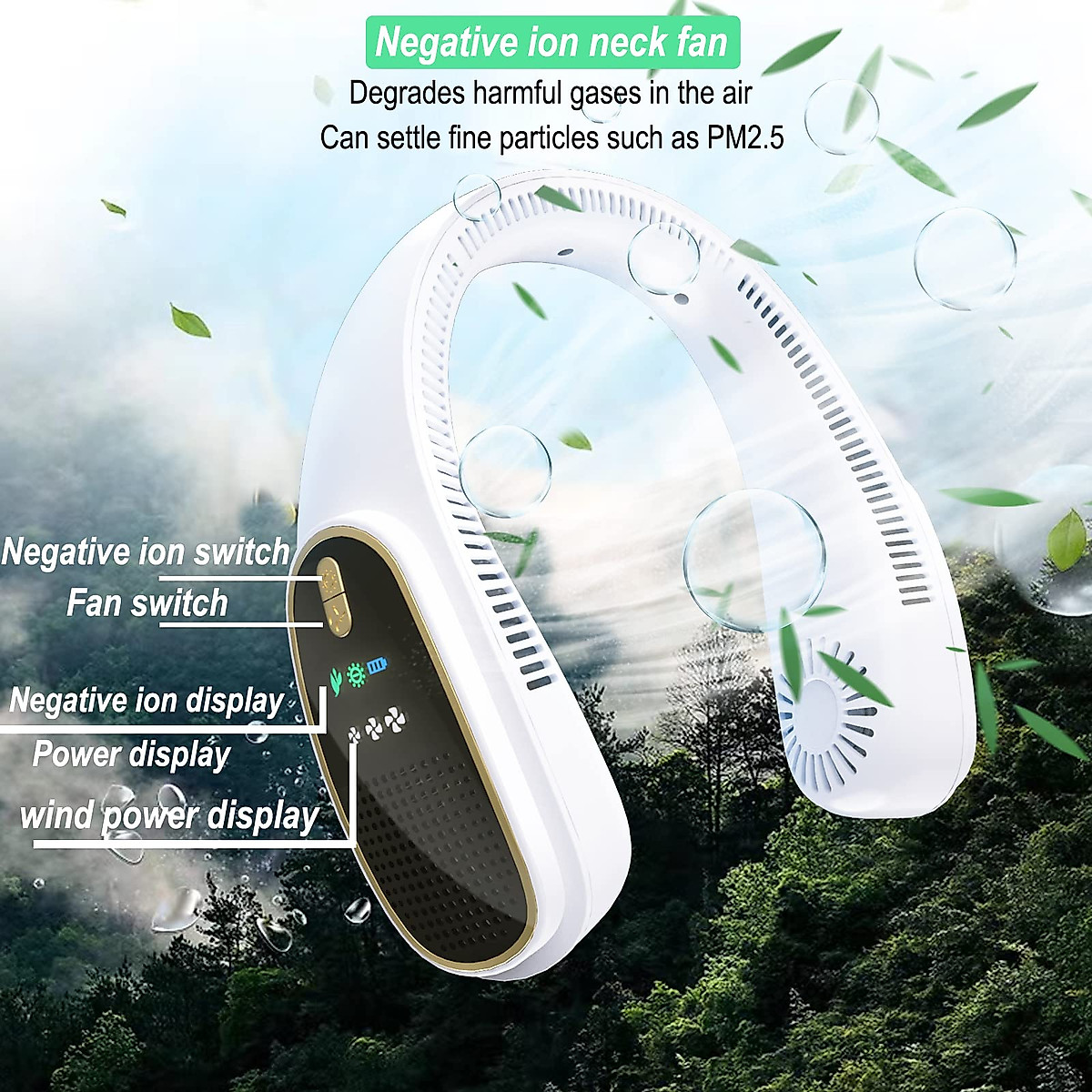 Portable Neck Fan，4000mAh USB Rechargeable Personal Fan,3 Speeds 83 Air Outlet 360° Cooling Wearable Fan，Hand-free Neck Fan with Led screen for Women, Men, Office, Travel, Outdoor